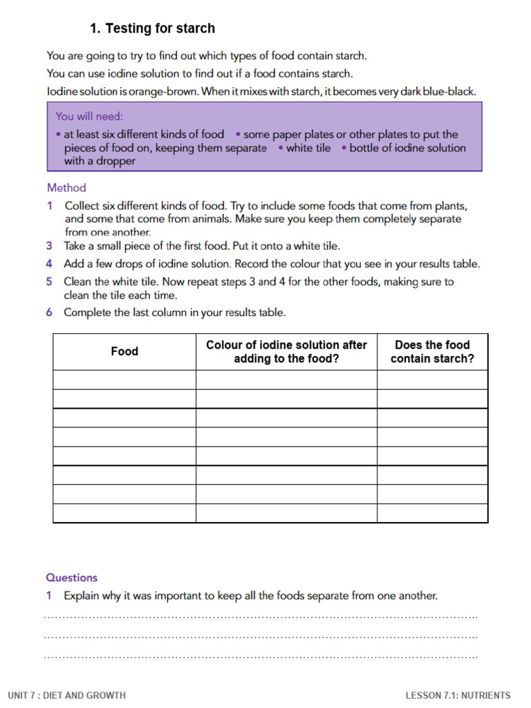 Testing For Starch and Sugar in Food | PDF | Wellness | Science ...