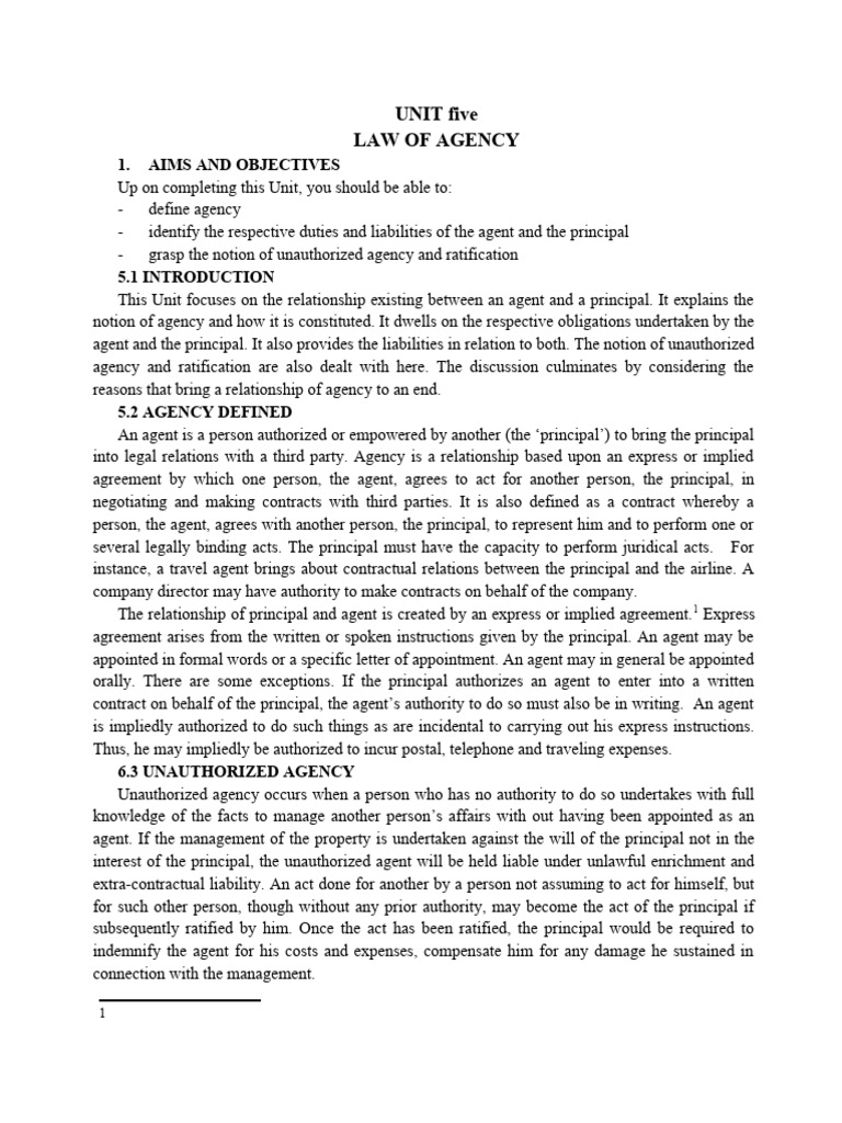 Bussiness Law Chapter Five | PDF | Law Of Agency | Legal Liability