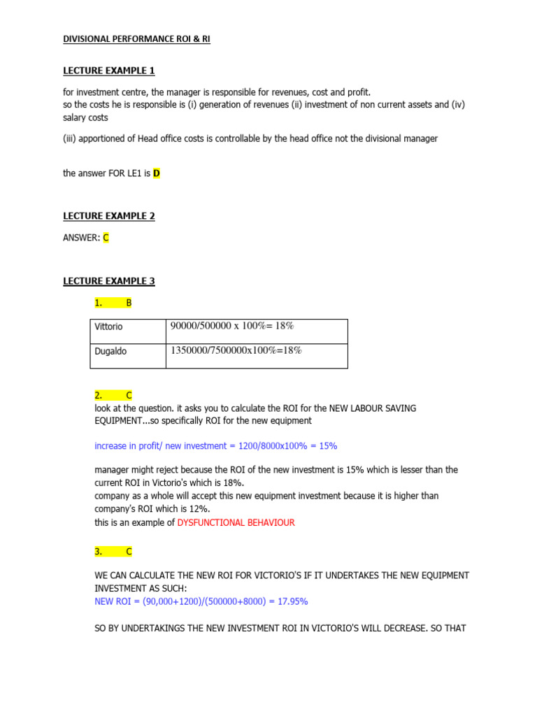 Lecture Example CN - Divisional Performance Edit | PDF | Return On ...