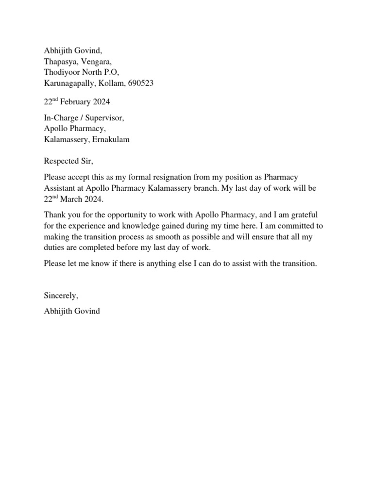 Abhijith Govind Letter of Resignation | PDF