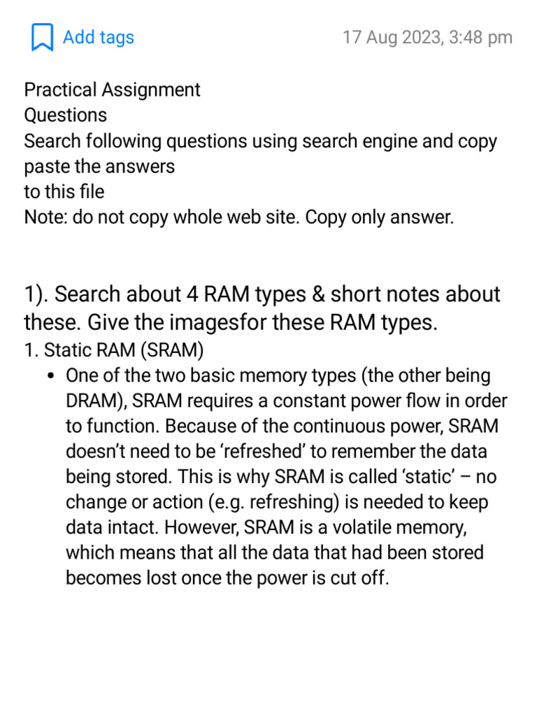 Assignment 1 | Download Free PDF | Random Access Memory | Dynamic Random Access Memory