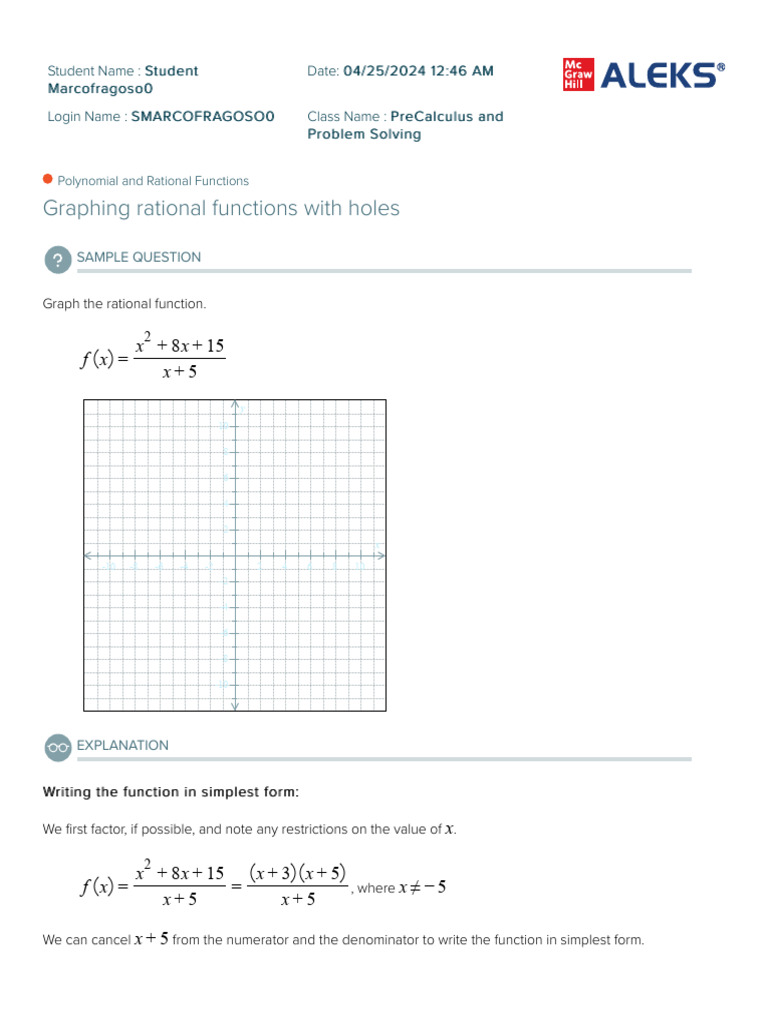 31.1 - Polynomial and Rational Functions - Graphing Rational Functions ...