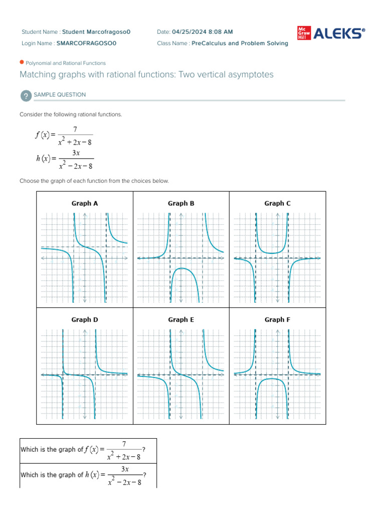 32 - Polynomial and Rational Functions - Matching Graphs With Rational Functions - Two Vertical ...