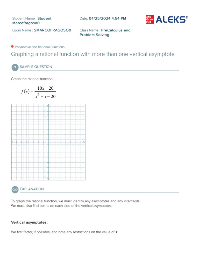 33 - Polynomial and Rational Functions - Graphing A Rational Function ...