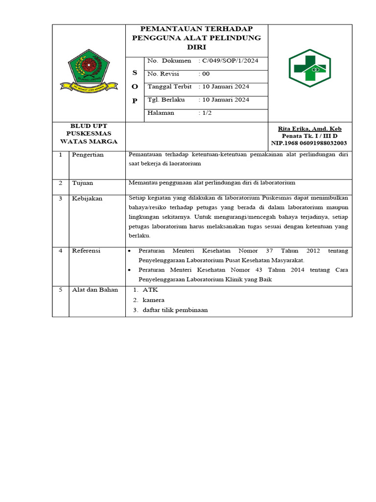 Pemantauan Penggunaan APD Laboratorium | PDF