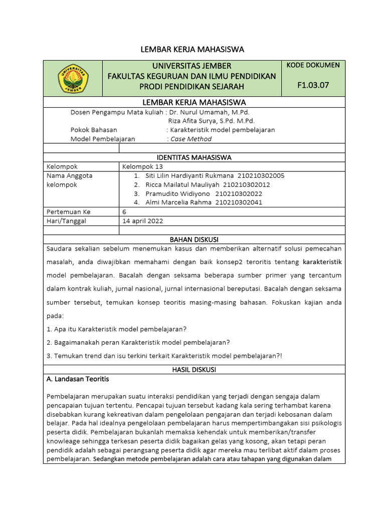 Karakteristik Model Pembelajaran Efektif | PDF | Karier & Perkembangan ...