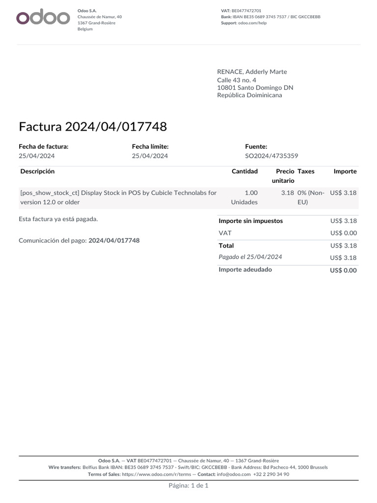 Factura 2024/04/017748: Fecha de Factura: Fecha Límite: Fuente | PDF