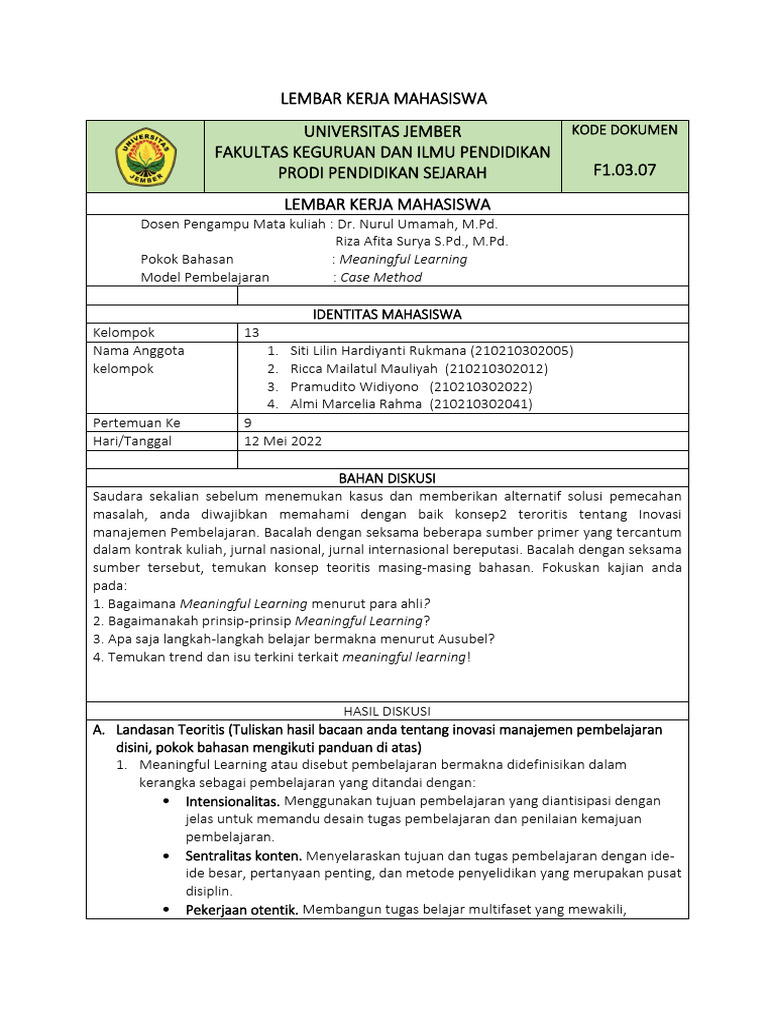 LKM Kelompok 13 - Meaningful Learning | PDF