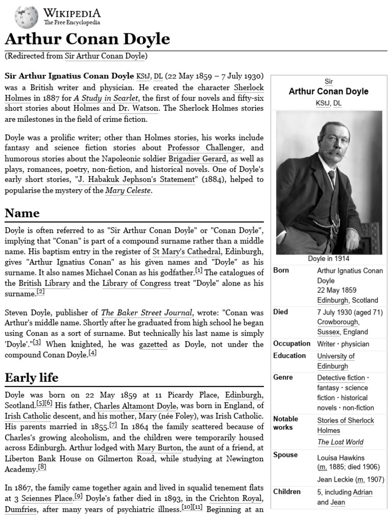 Arthur Conan Doyle - Wikipedia | PDF | Arthur Conan Doyle | Sherlock Holmes