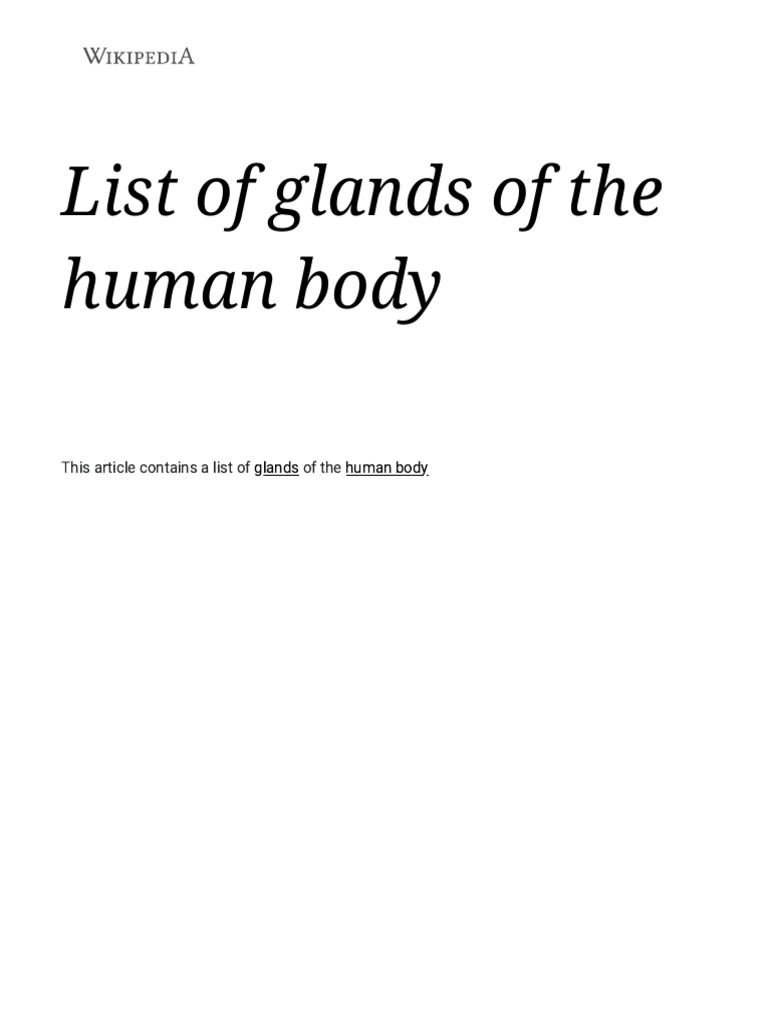 List of Glands of The Human Body - Wikipedia | PDF | Stomach | Mucus
