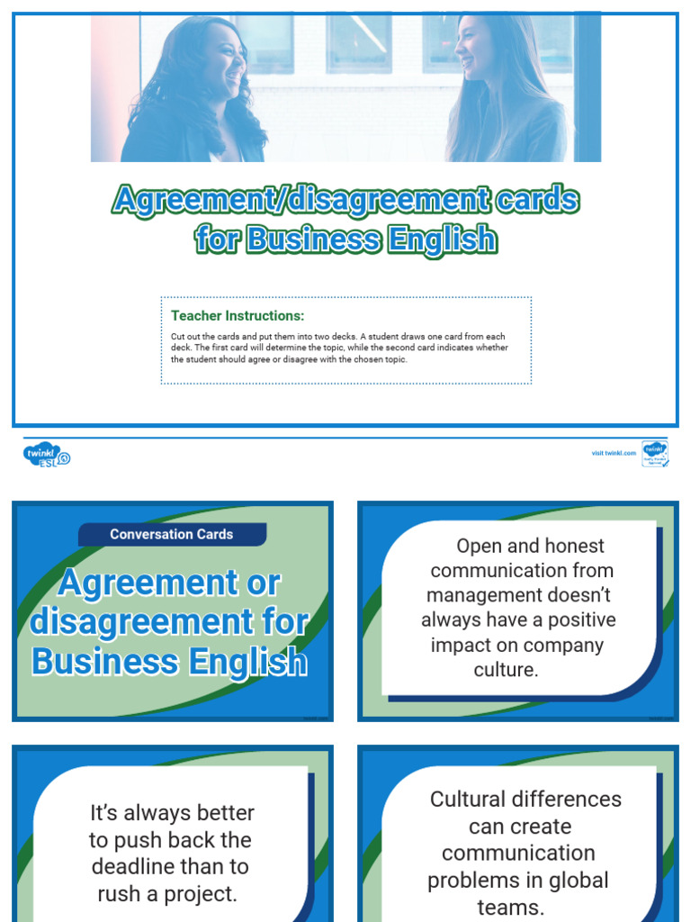 Business English Agreement Cards | PDF | English As A Second Or Foreign ...