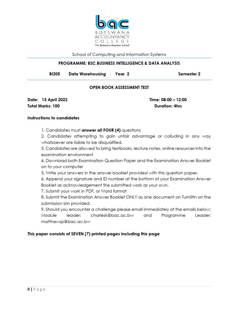 DW OpenBook Assessment Exam QP APRIL 2022 New | PDF | Data Warehouse | Information Retrieval