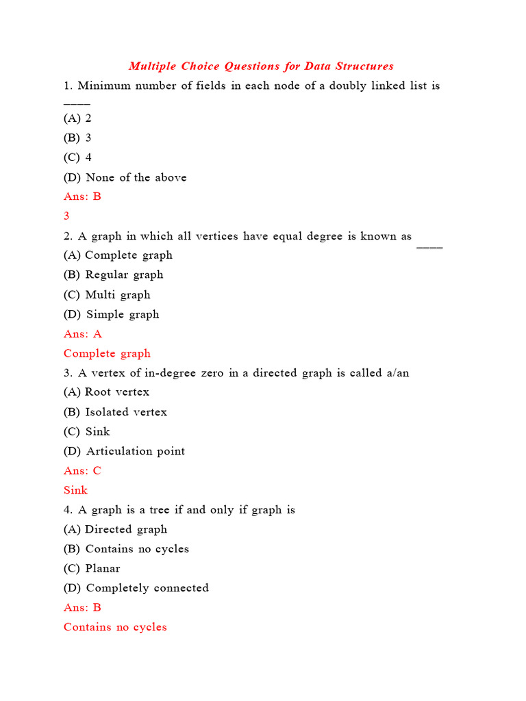 MCQs On DS | PDF | Graph Theory | Theoretical Computer Science