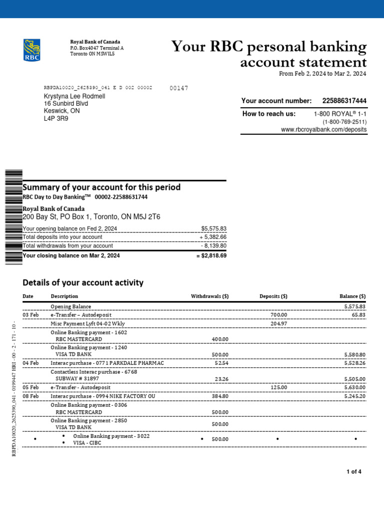 Rbc | PDF | Banks | Cheque