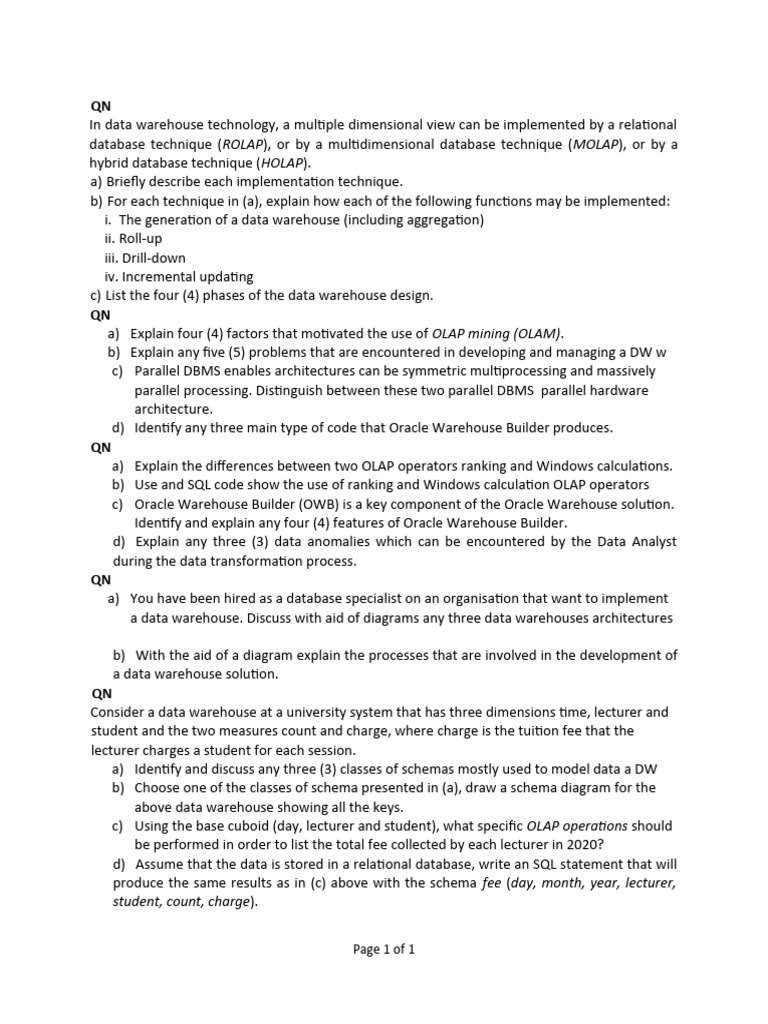 DW - Revision - QNS | PDF | Data Warehouse | Databases