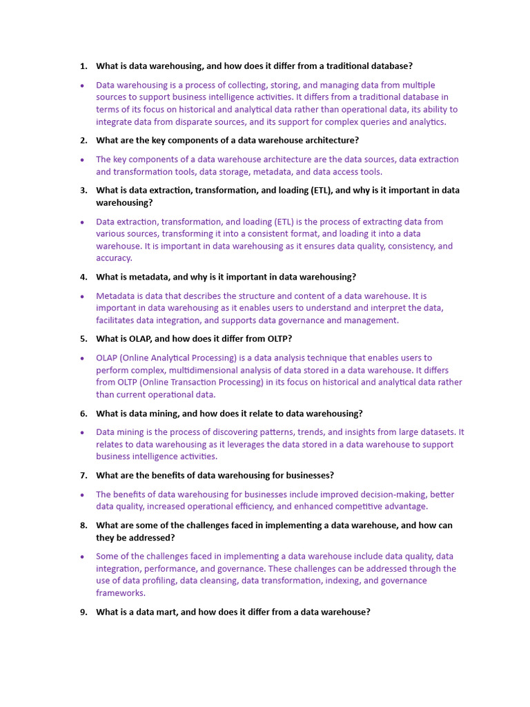 DW Revision Question With Solutions | PDF | Data Warehouse | Business Intelligence