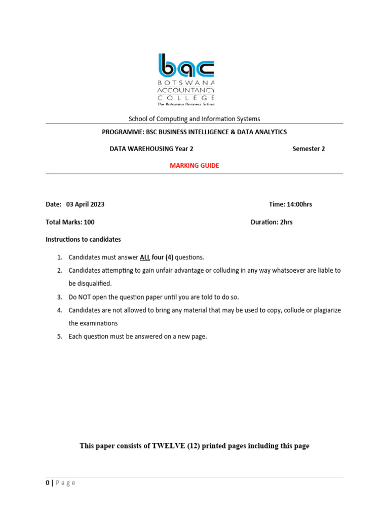 DW Assessment Exam Paper MG March 2023 Final | PDF | Data Warehouse ...