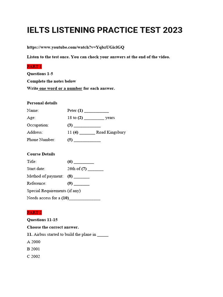 IELTS Listening Practice Test 2023 | PDF | Transport