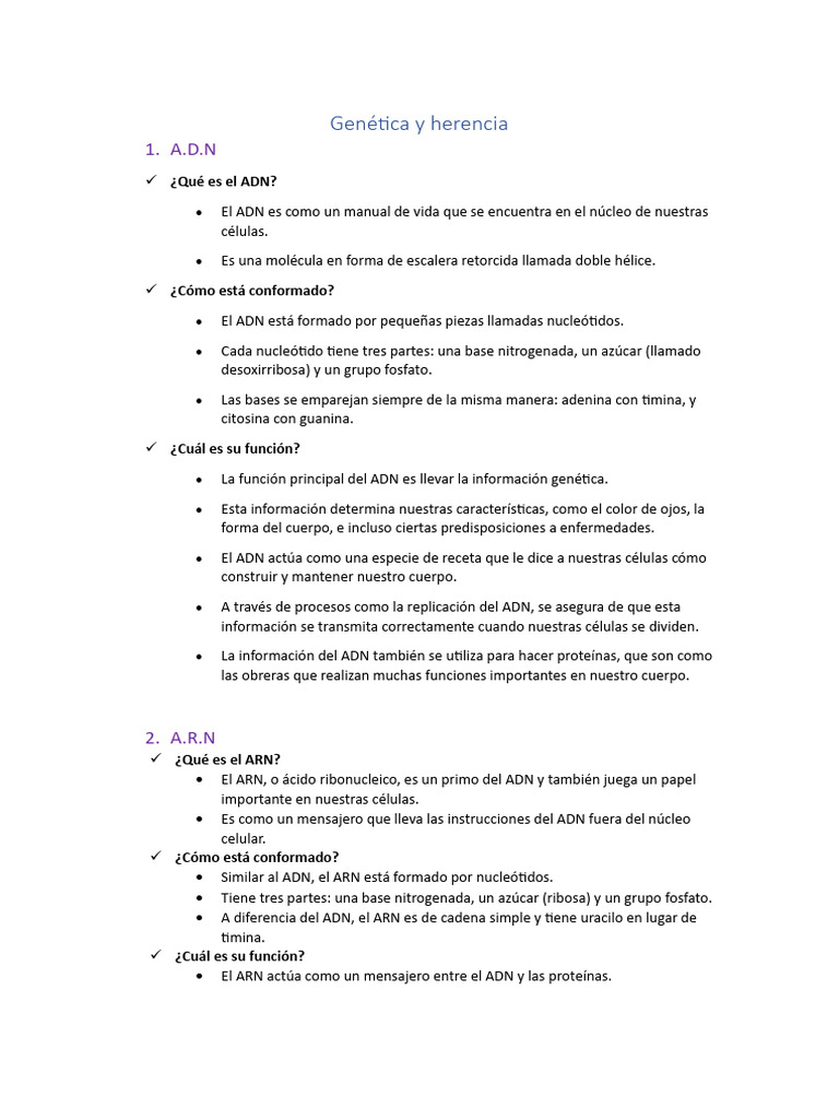 Genética y Herencia | Descargar gratis PDF | Rna | Adn