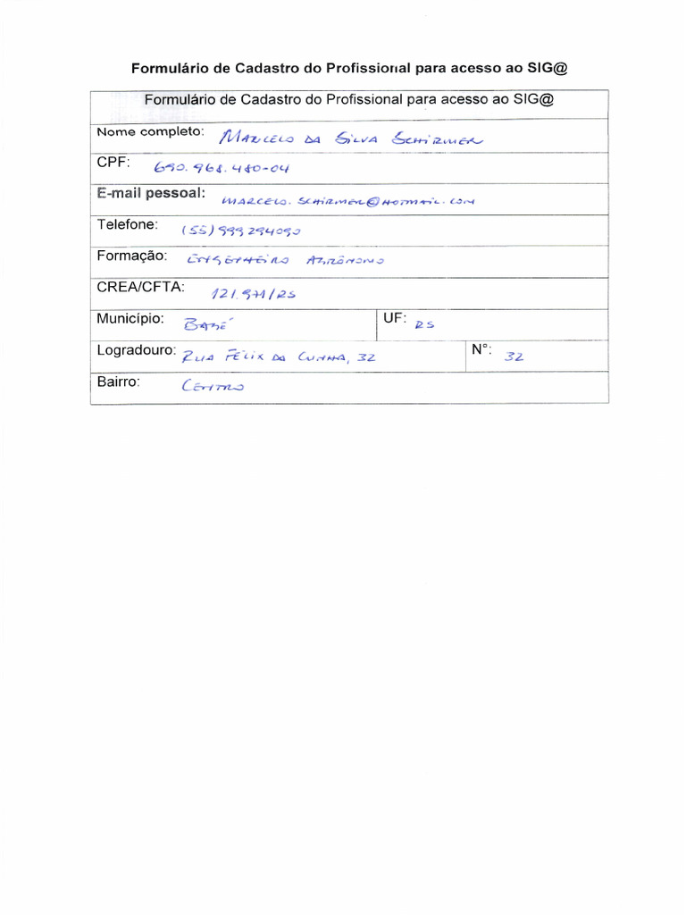 Formulario Cadastro Sig@ | PDF