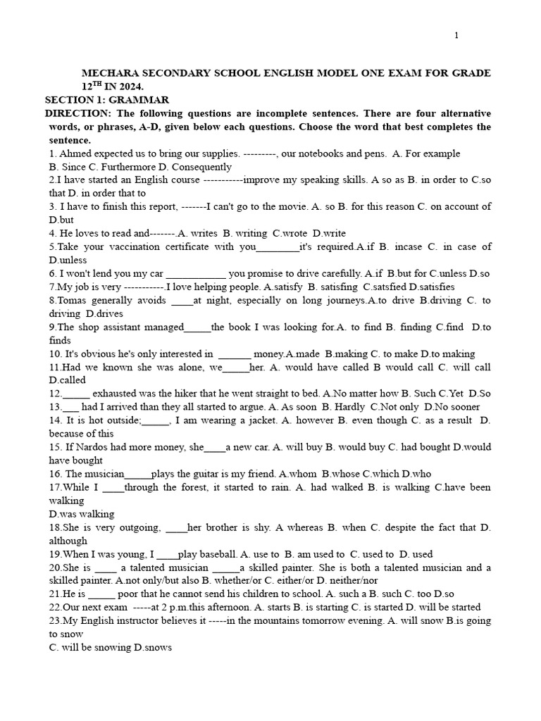 English Model 1 Exam | PDF | Cost Of Living | Critical Thinking