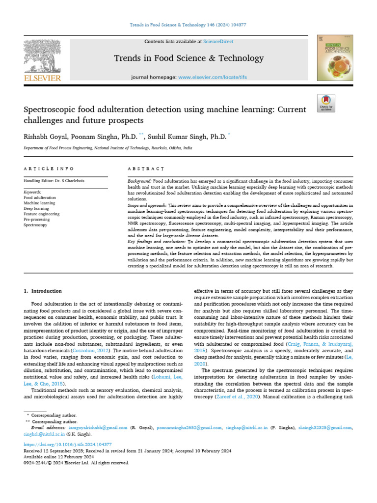 Spectroscopic Food Adulteration Detection Pdf Infrared Spectroscopy