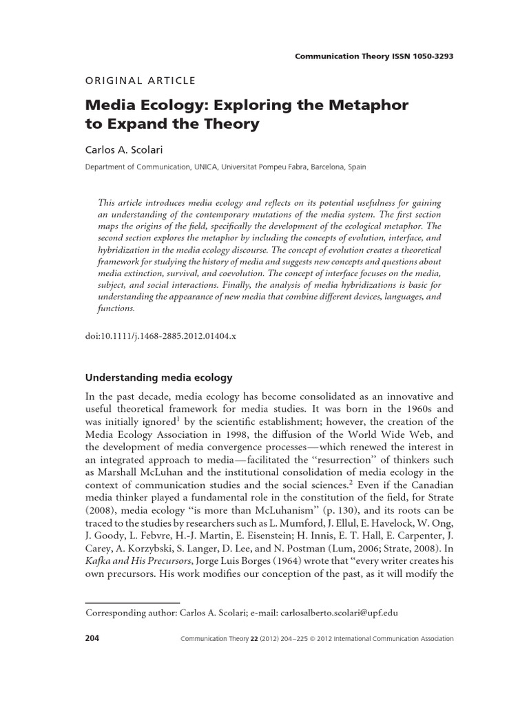 Media Ecology Exploring The Metaphor To Expand The Theory | PDF ...