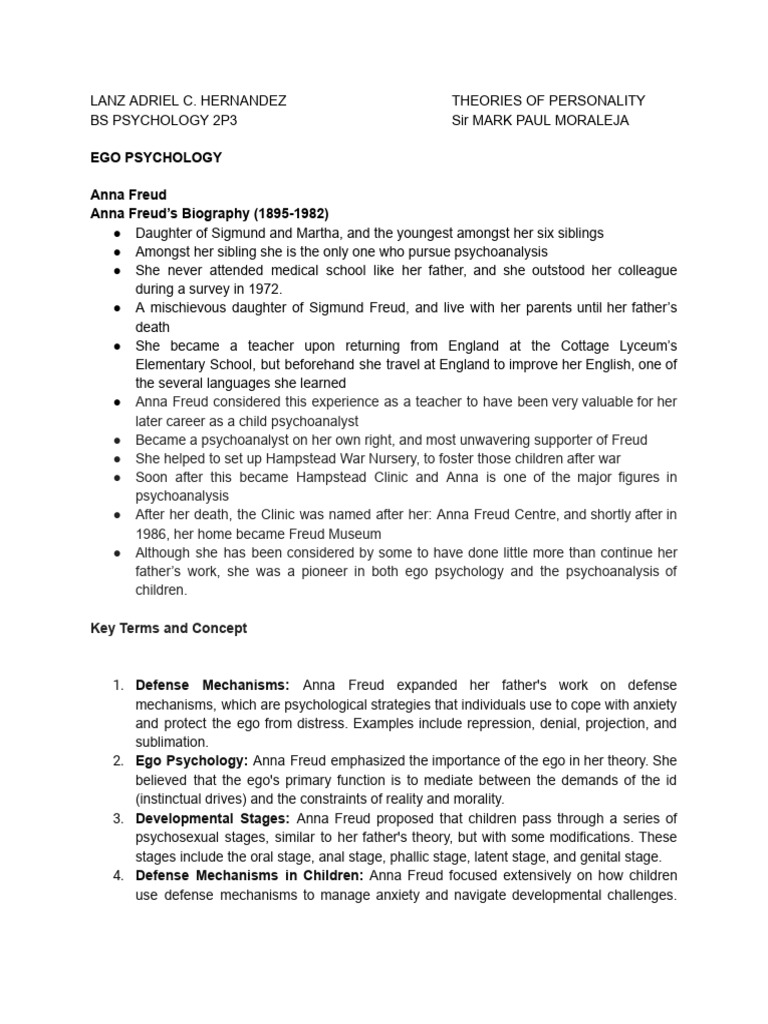 Anna Freud's Ego and Defense Mechanisms | PDF | Id | Ego Psychology