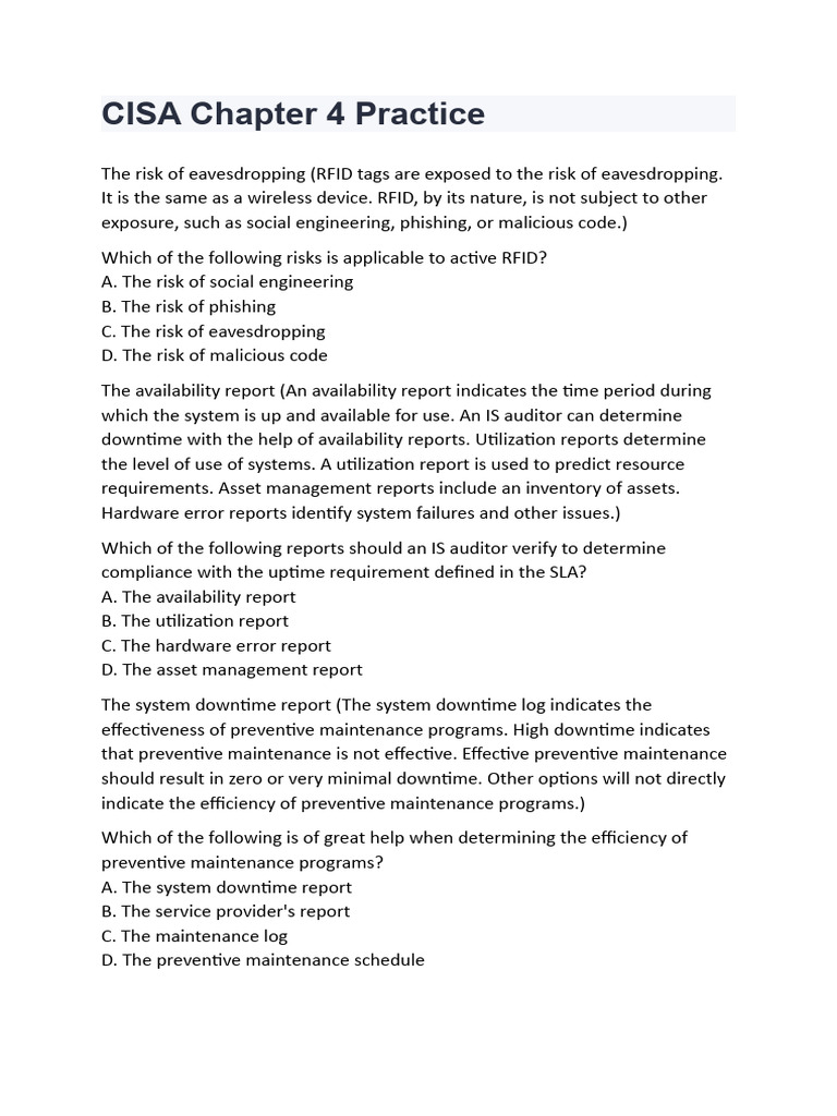 CISA Chapter 4 Practice | PDF | Disaster Recovery | Security