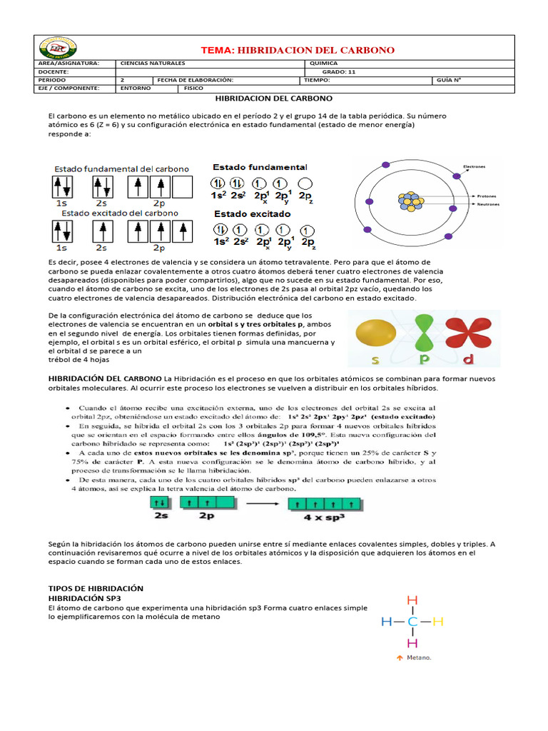 Hibridacion Del Carbono. | PDF | Orbital Molecular | Enlace químico