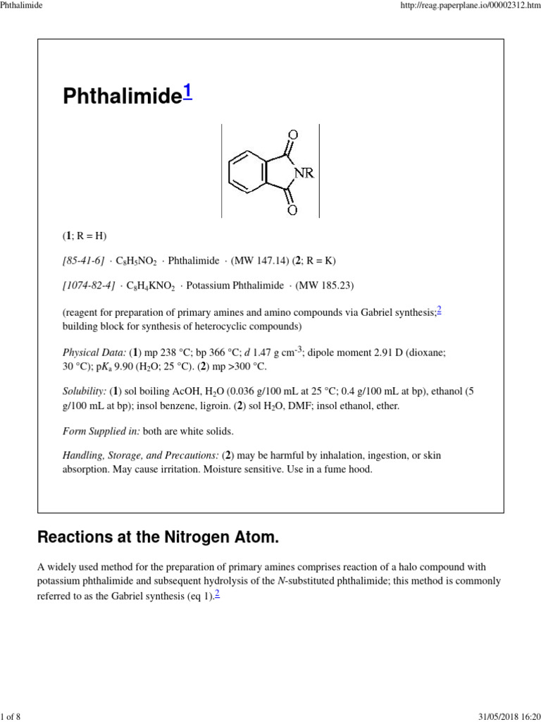 Phthalimide - Gabriel Amines Synthesis - Alkyl Phtalimide | PDF | Amine | Aldehyde
