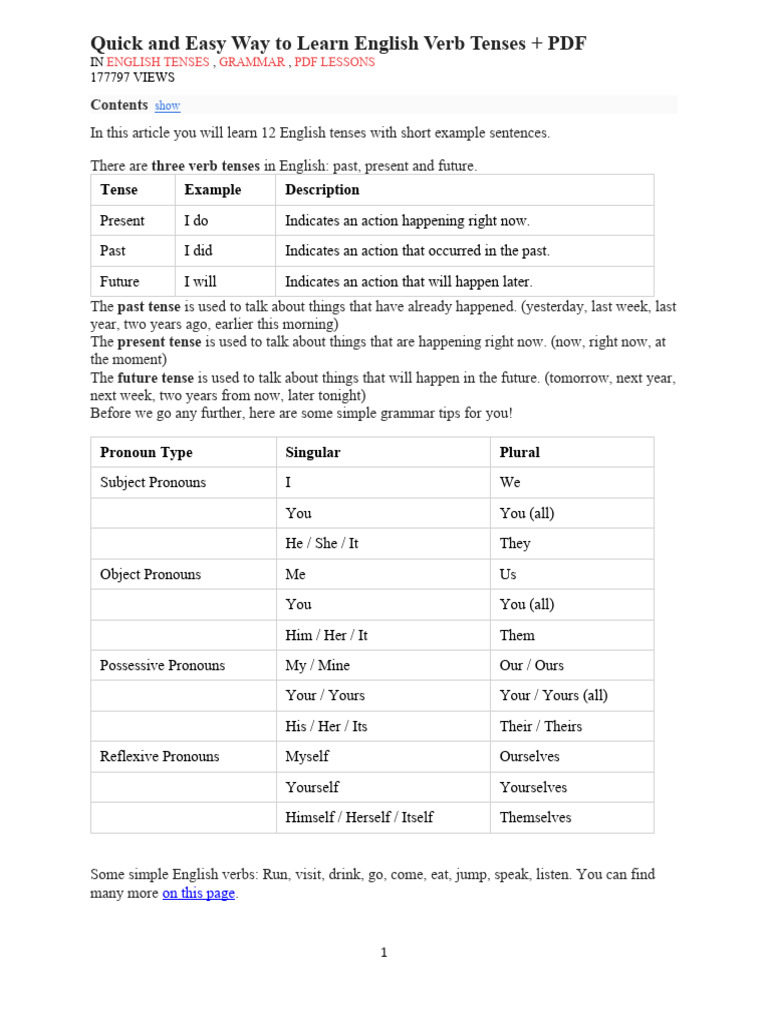 Quick and Easy Way To Learn English Verb Tenses | PDF | Verb ...