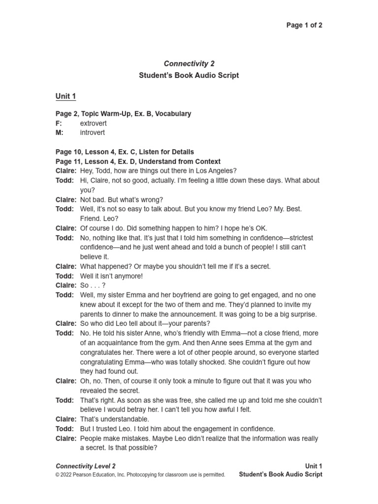 CTY2 Unit 1 Audio Script | PDF