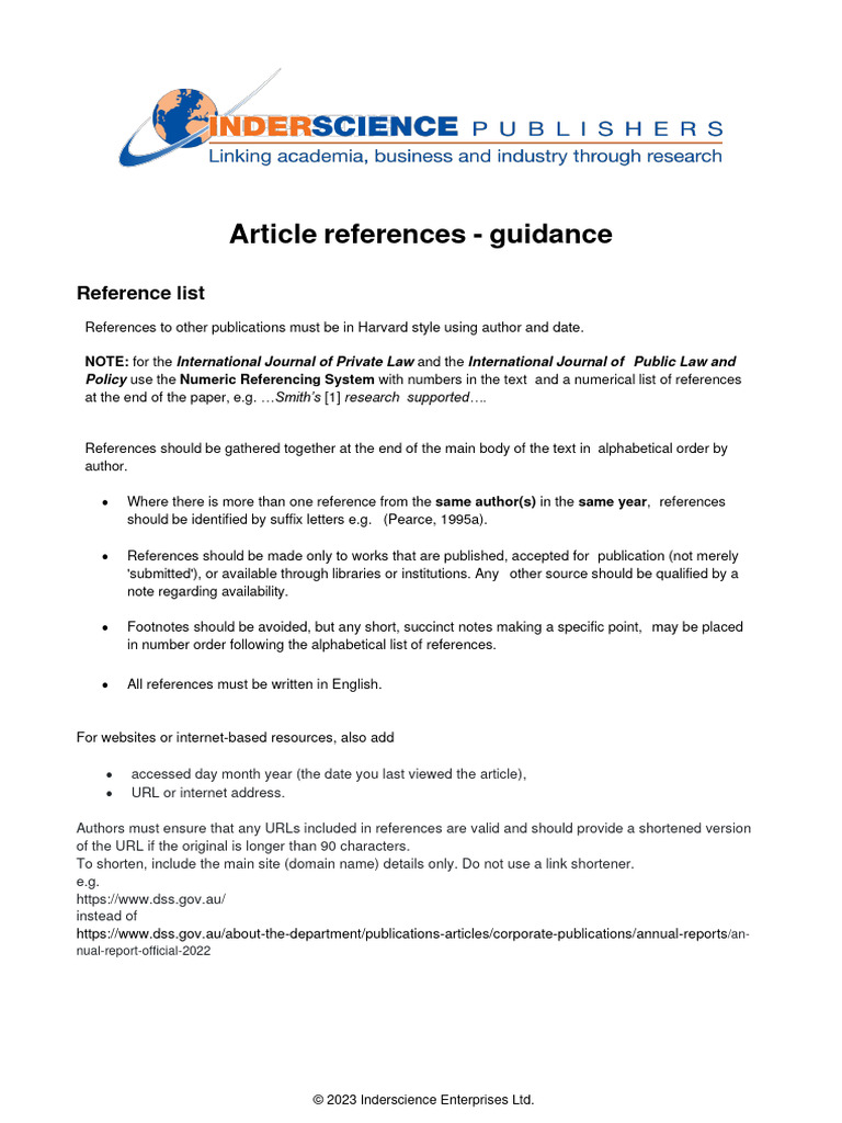 Inderscience Publishers Author References Guide 2023 | PDF | Computers
