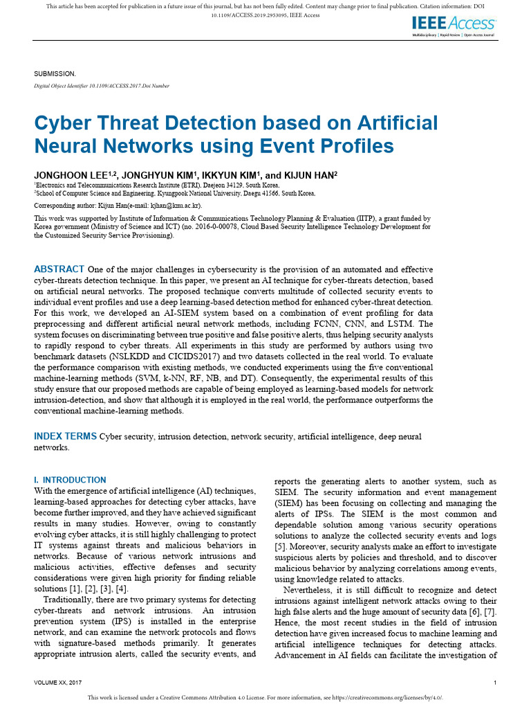 Cyber Threat Detection Based On Artificial Neural | PDF | Deep Learning ...