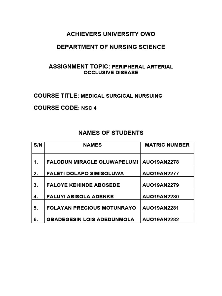 Peripheral Vascular Problem ASSIGNMENT | PDF | Atherosclerosis | Vein