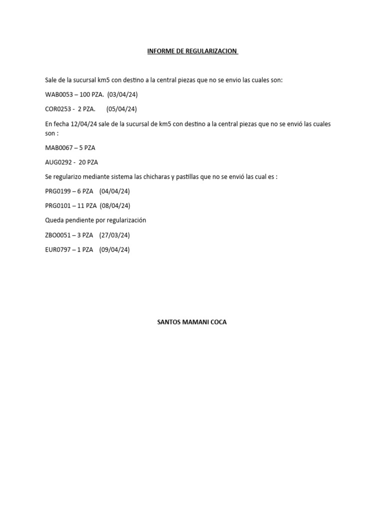 Informe de Regularizacion | PDF