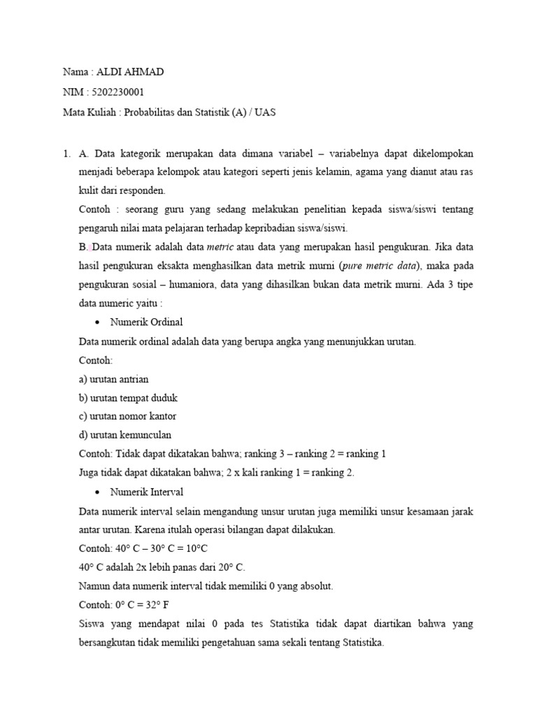 Aldi Ahmad - 5202230001 - Uasprobstat | PDF