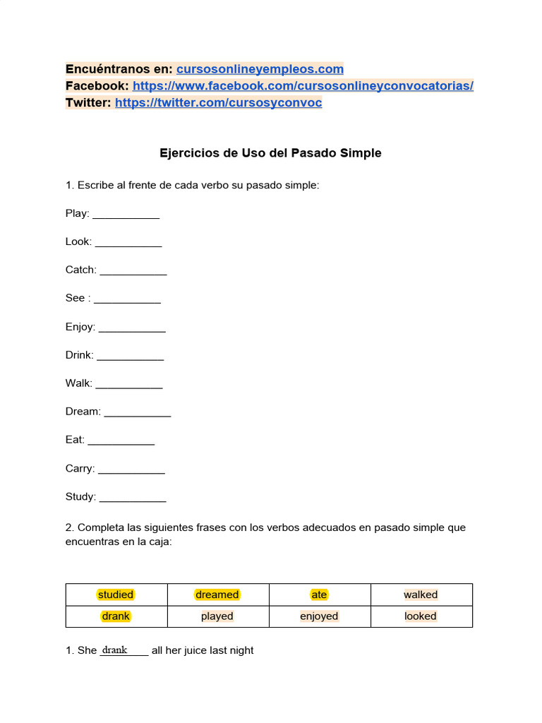 Pasado simple en inglés | PDF