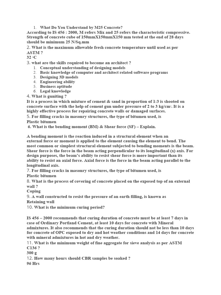 Civil Engineering FAQs and Concepts | PDF | Concrete | Reinforced Concrete