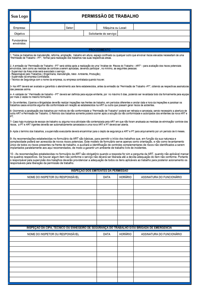 Planilha - Permissão de Trabalho | PDF