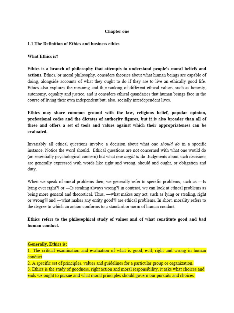 Bussiness Ethics - Chapter One | PDF | Good And Evil | Morality
