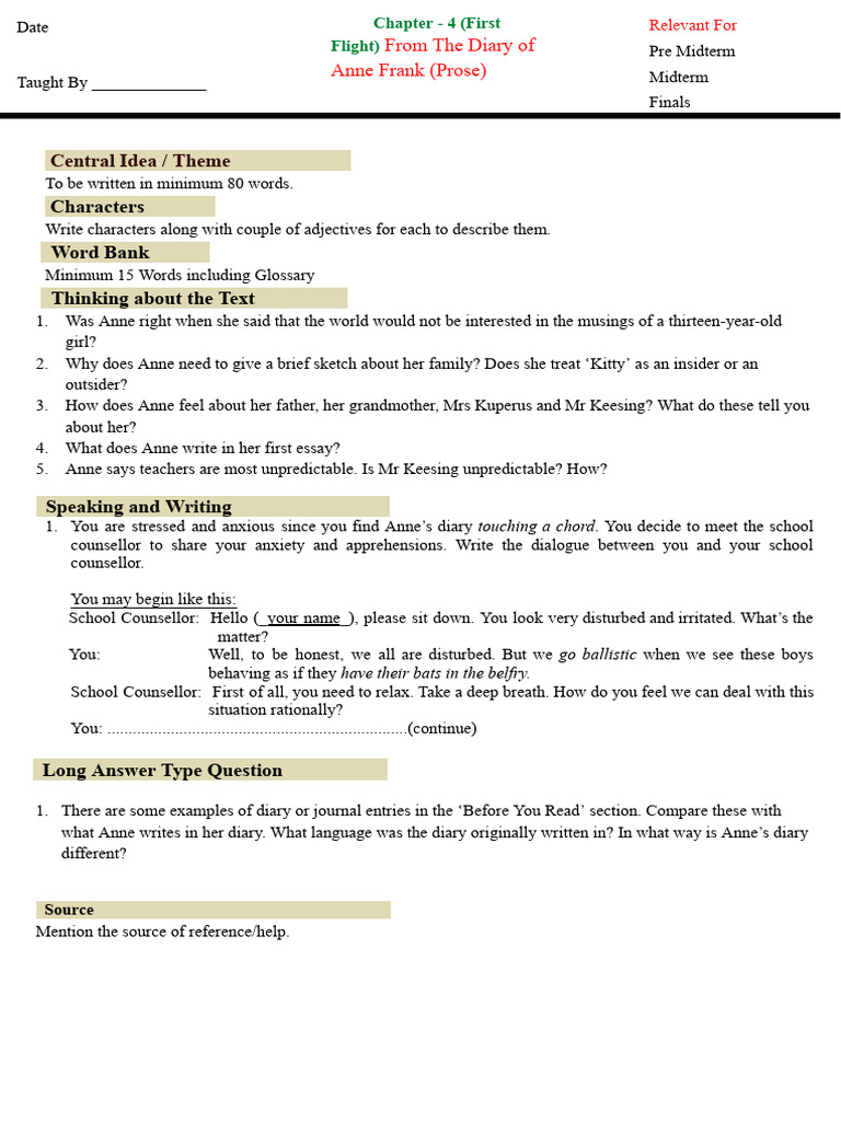 Exploring Themes in Anne Frank's Diary | PDF