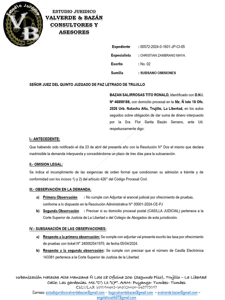 SUBSANACION | Descargar gratis PDF | Justicia | Crimen y violencia