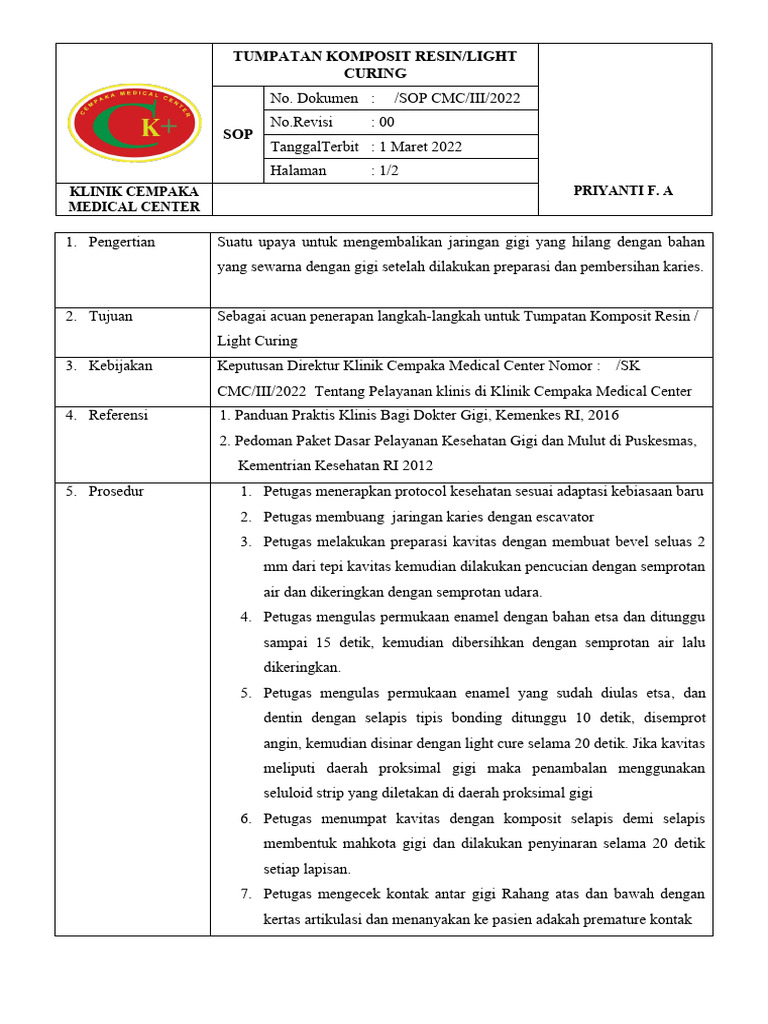 Prosedur Tumpatan Komposit Gigi Pdf