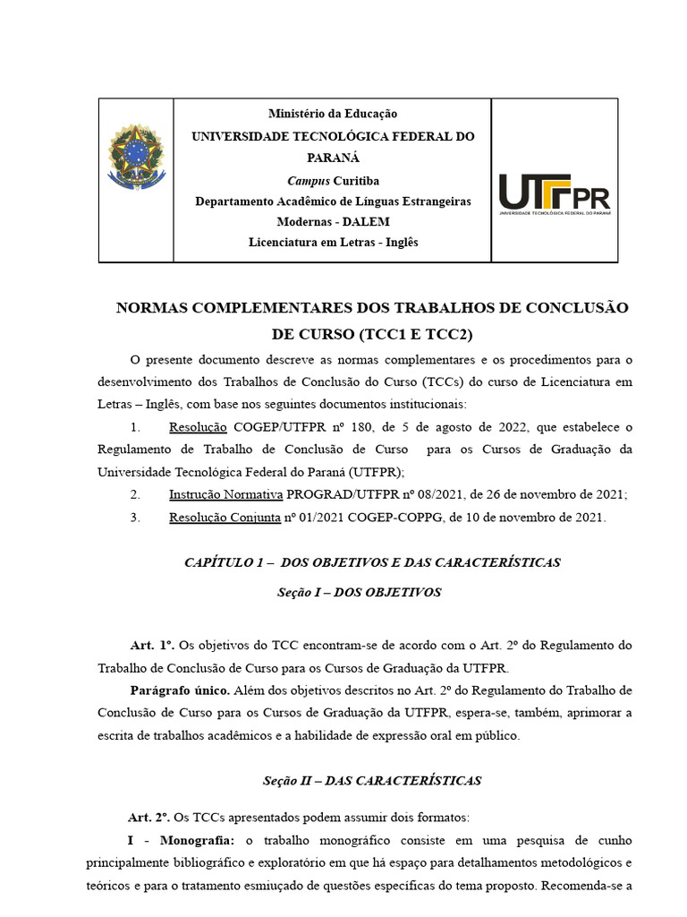 Normas Complementares de TCC 2023 - Revisado | PDF