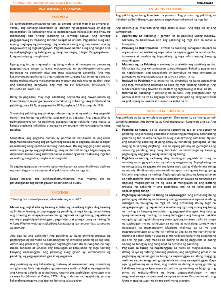 Filipino Notes Semi Finals Complete | PDF