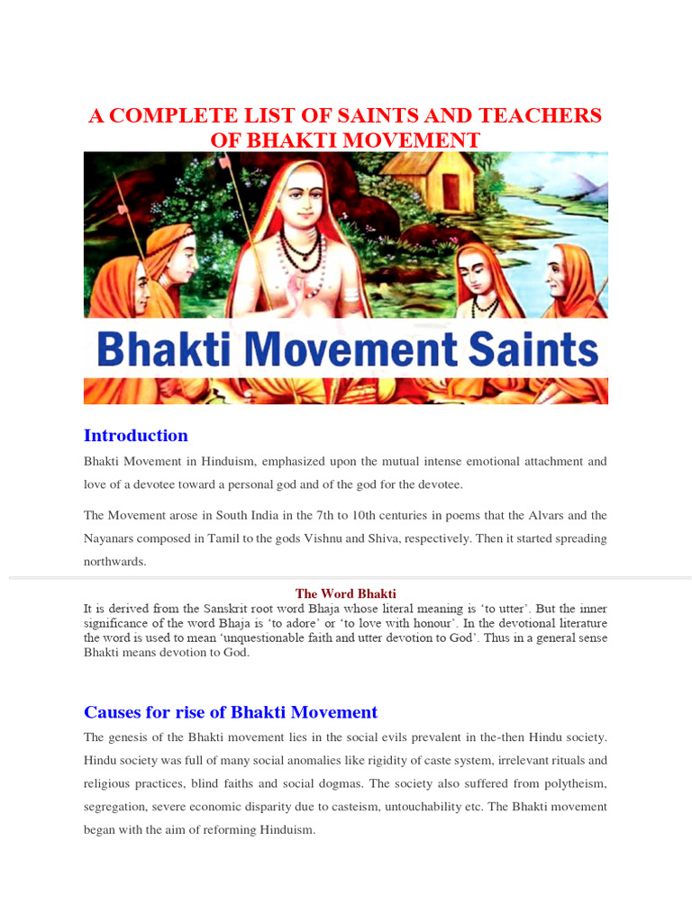 Bhakti Movement Saints | PDF | Vedanta | Bhakti