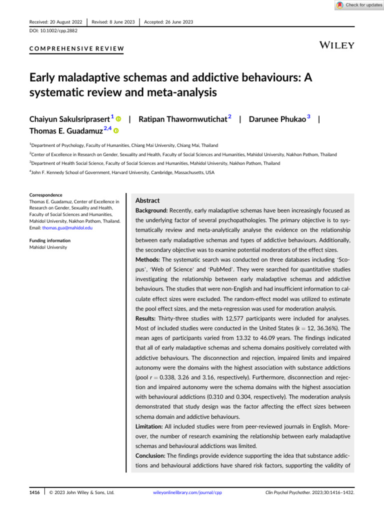 Early Maladaptive Schemas and Addictive Behaviours A Systematic | PDF | Mental Disorder ...
