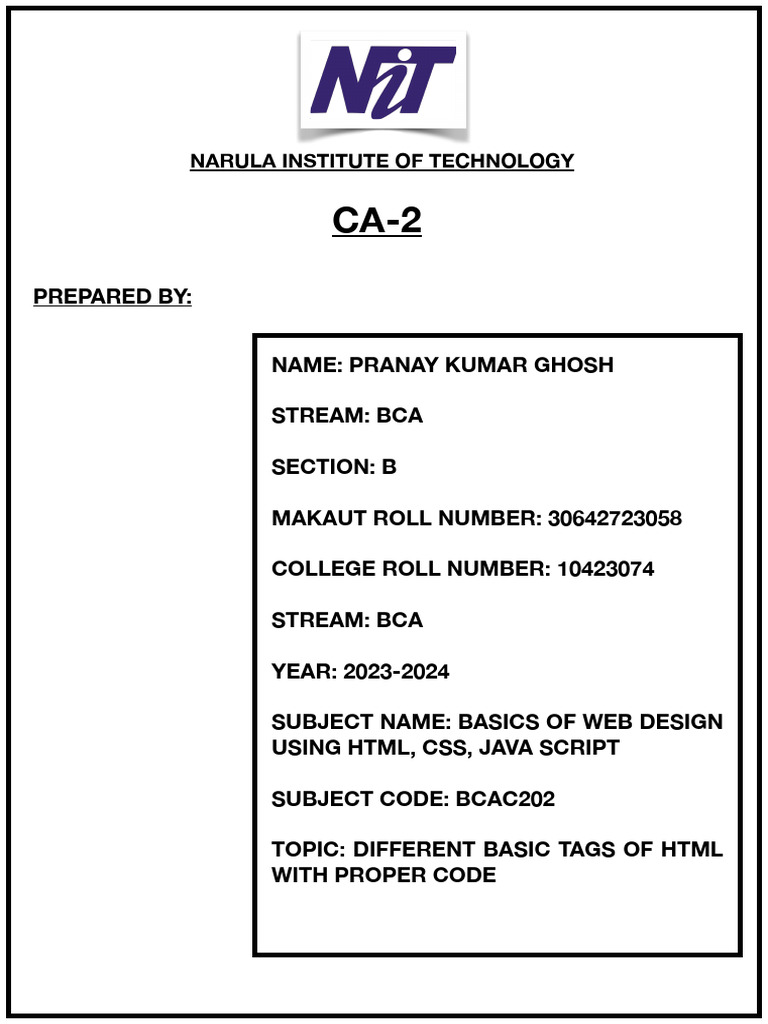 Web Design HTML Css Js CA-2 | PDF | Html Element | Html